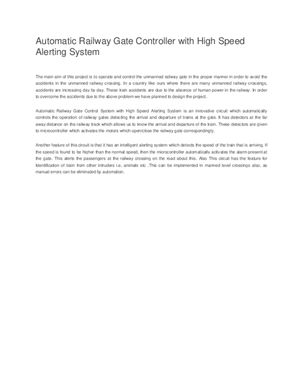 (PDF) Automatic Railway Gate Controller with HighSpeed Alerting System