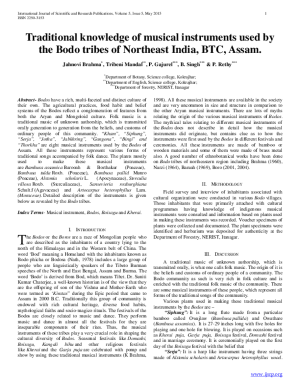 (PDF) Traditional knowledge of musical instruments used by the Bodo ...