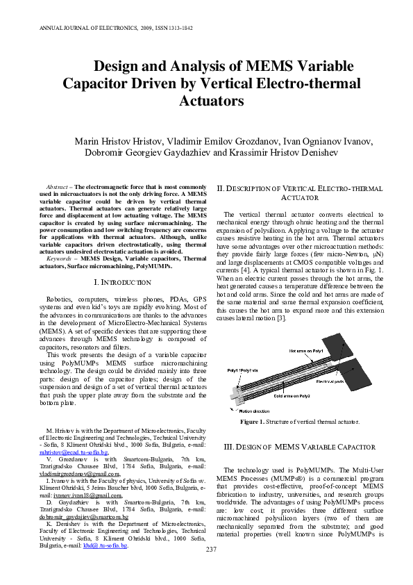 Pdf Design And Analysis Of Mems Variable Capacitor Driven By Vertical