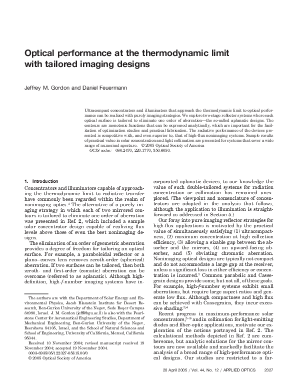 (PDF) Optical performance at the thermodynamic limit with tailored ...