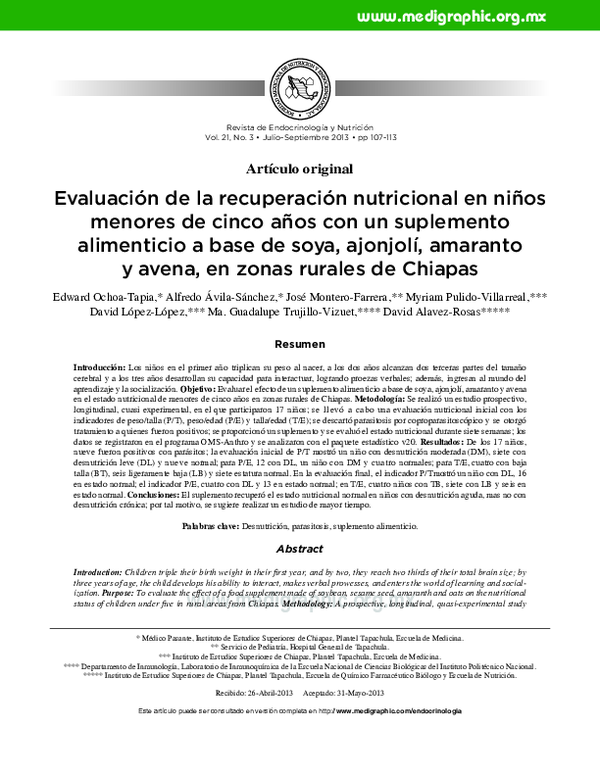 (PDF) Evaluación de la recuperación nutricional en niños menores de cinco años con un suplemento ...
