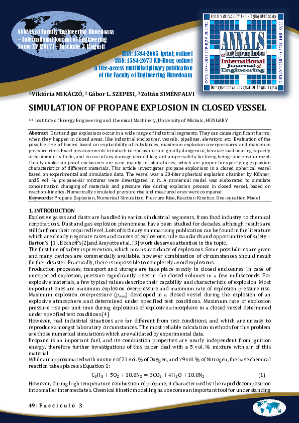 (PDF) Simulation of Propane Explosion in Closed Vessel