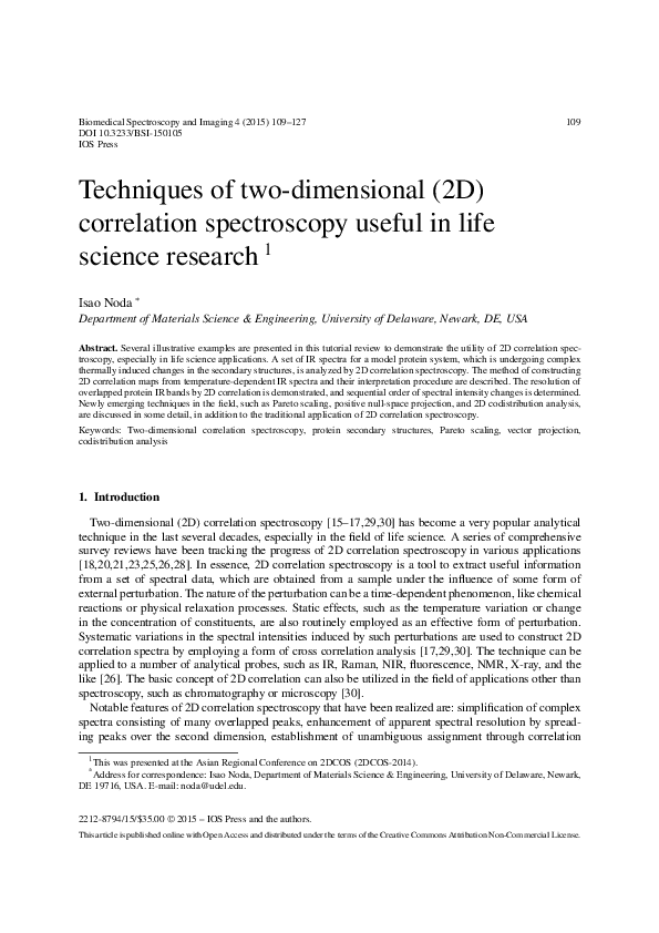 (PDF) Techniques of two-dimensional (2D) correlation spectroscopy useful in life science research