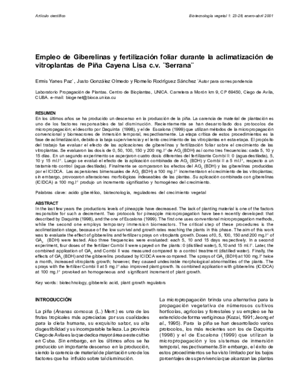 (PDF) Empleo de Giberelinas y fertilización foliar durante la ...