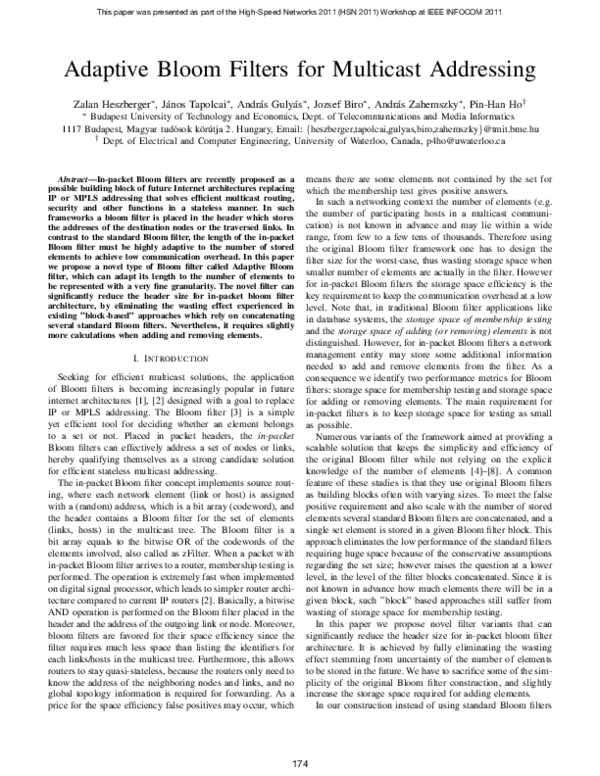 (PDF) Adaptive Bloom filters for multicast addressing
