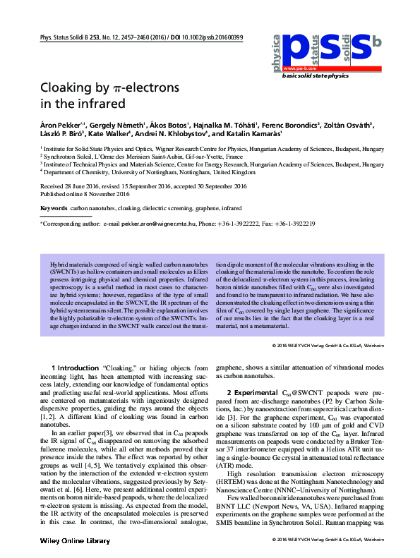 (PDF) Cloaking by π-electrons in the infrared | Gergely Németh ...