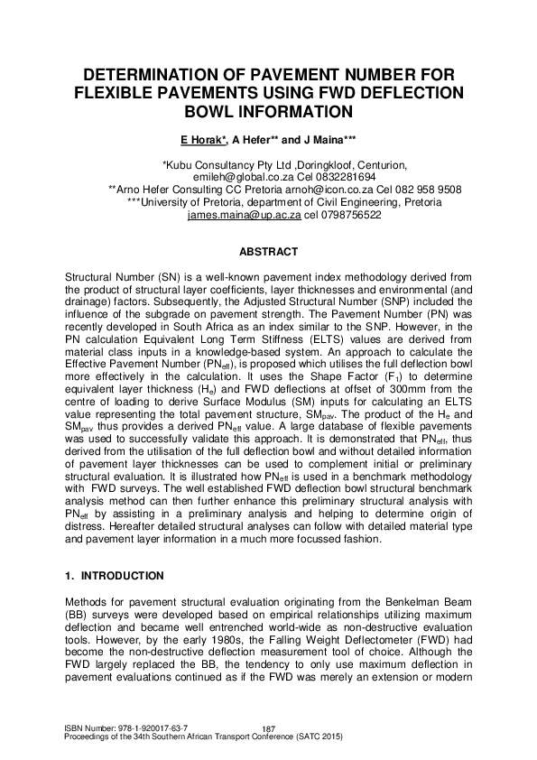(PDF) Determination of pavement number for flexible pavements using FWD deflection bowl information