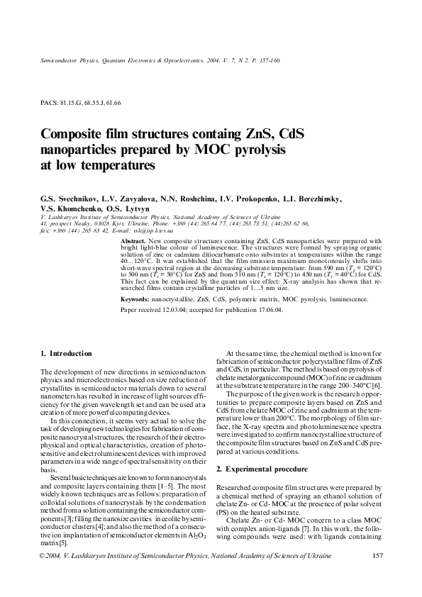 (PDF) Composite film structures containg ZnS, CdS nanoparticles ...