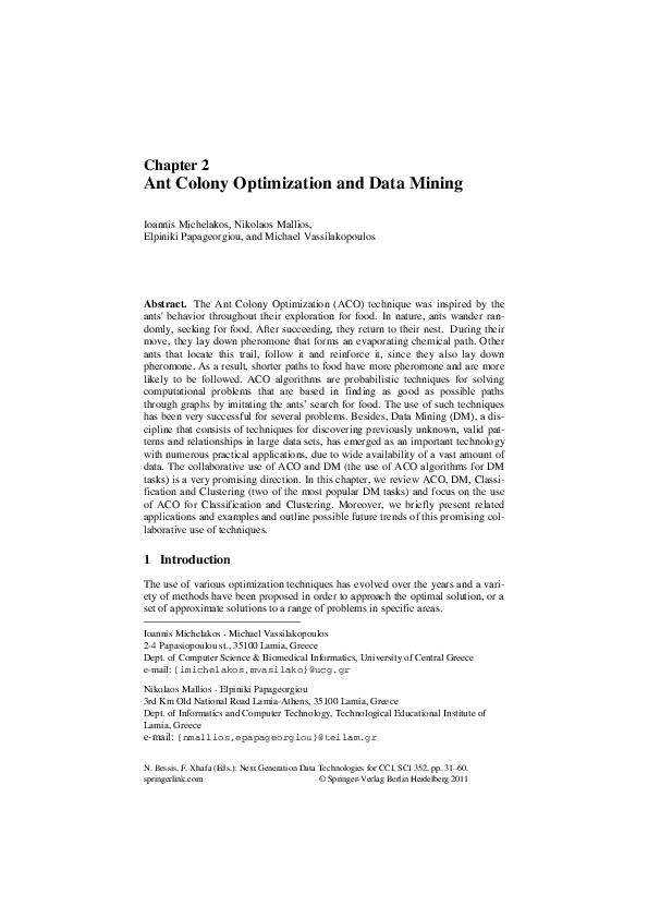 (PDF) Chapter 2 Ant Colony Optimization and Data Mining