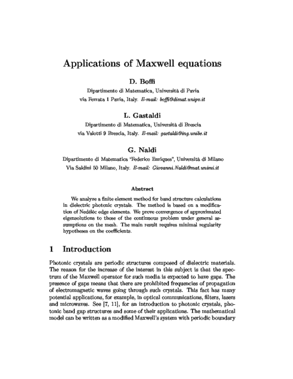 (PDF) Applications of Maxwell Equations | Giovanni Naldi - Academia.edu