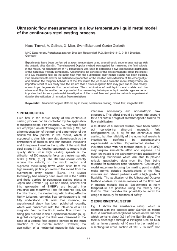 (PDF) Ultrasonic flow measurements in a low temperature liquid metal ...