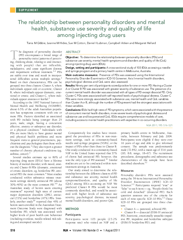 (PDF) The relationship between personality disorders and mental health ...