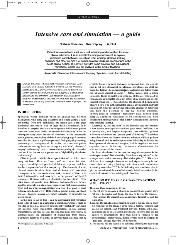 (PDF) Intensive care and simulation — a guide