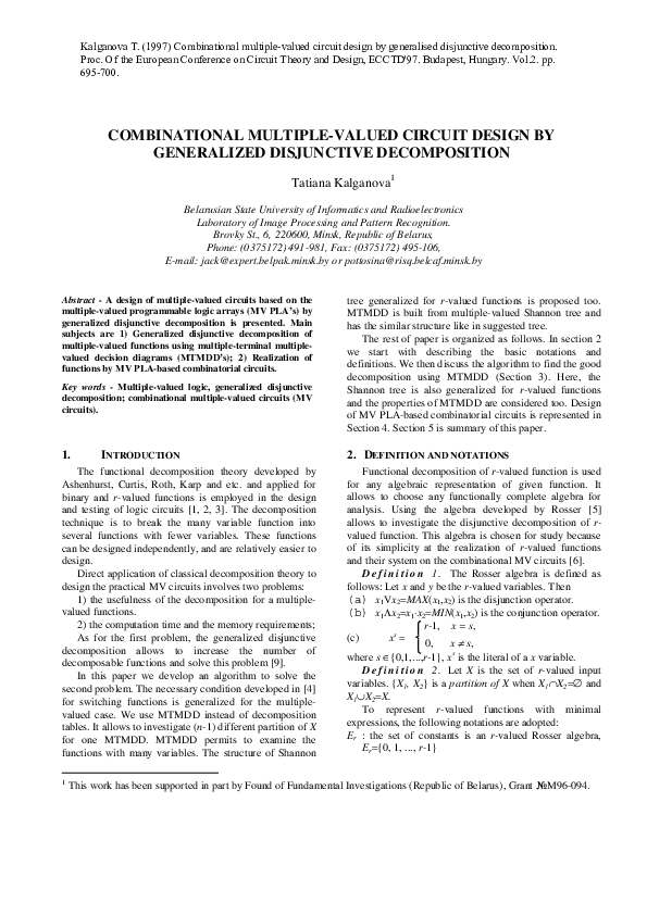 (PDF) Combinational multiple-valued circuit design by generalised ...