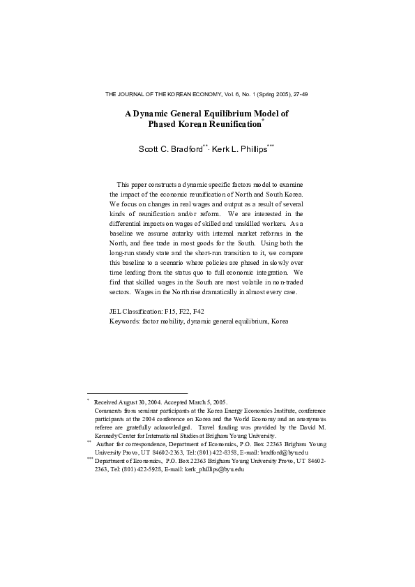 (PDF) A Dynamic General Equilibrium Model of Phased Korean Reunification
