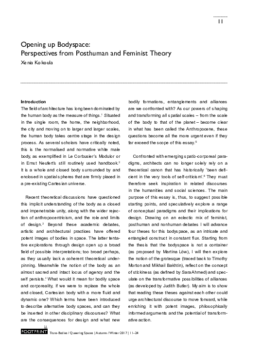 (PDF) Opening up Bodyspace: Perspectives from Posthuman and Feminist Theory