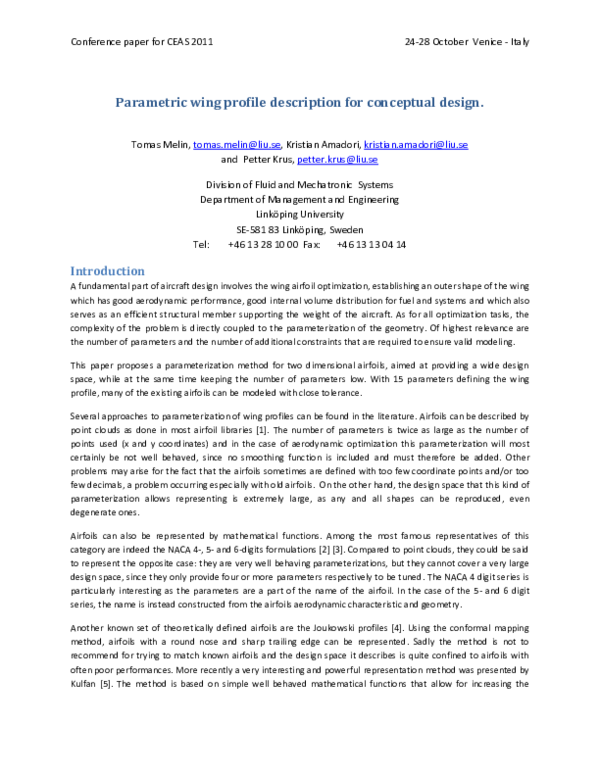Pdf Parametric Wing Profile Description For Conceptual Design