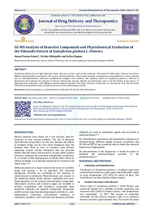 (PDF) GC-MS Analysis of Bioactive Compounds and Phytochemical ...