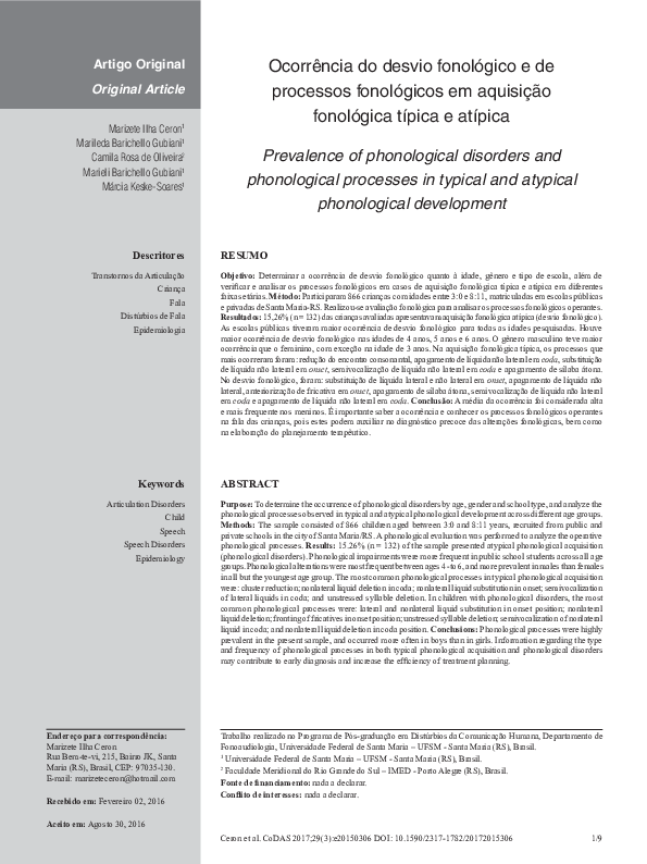 (PDF) Prevalence of phonological disorders and phonological processes ...