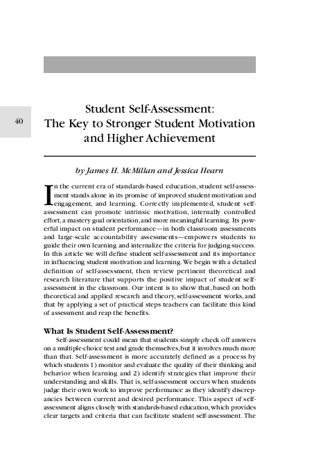 (PDF) Student Self-Assessment: The Key to Stronger Student Motivation ...