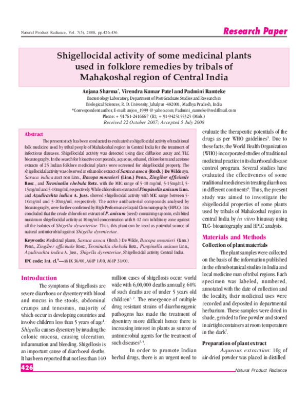 (PDF) Shigellocidal activity of some medicinal plants used in folklore ...