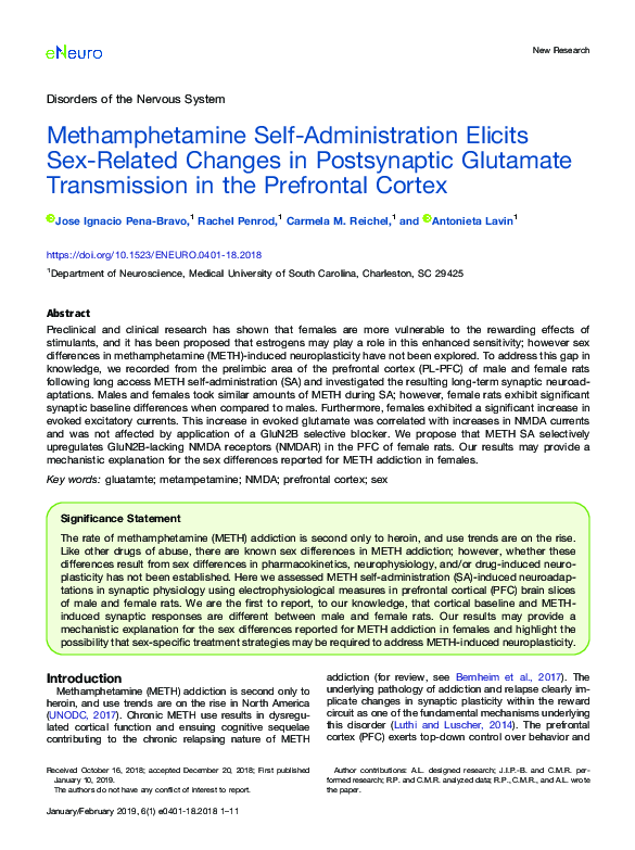 (PDF) Methamphetamine Self-Administration Elicits Sex-Related Changes ...