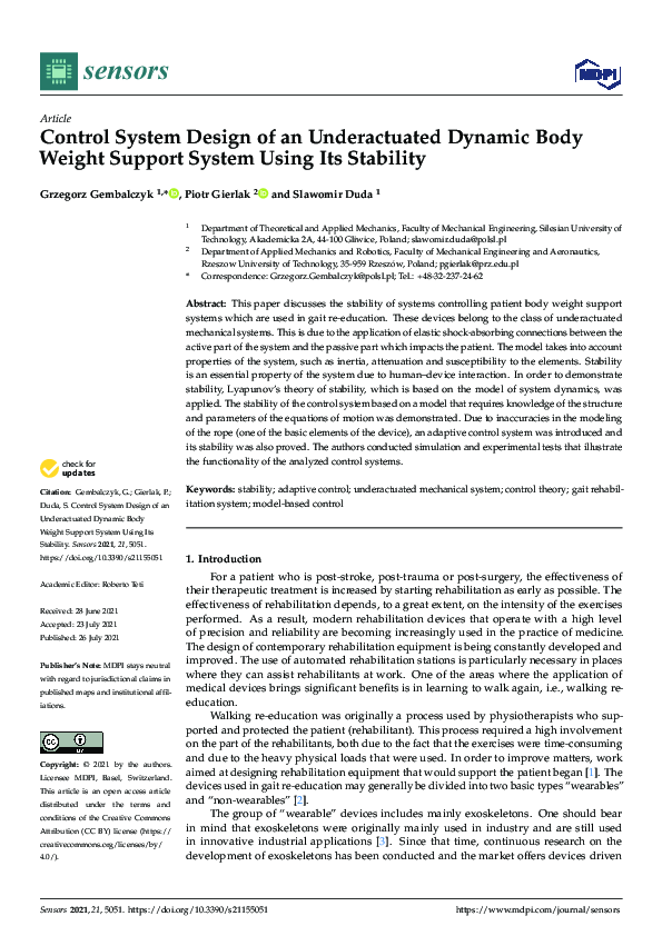 (PDF) Control System Design of an Underactuated Dynamic Body Weight ...