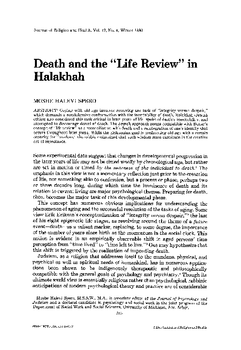 (PDF) Death and the ?life review? in Halakhah | Moshe Spero - Academia.edu
