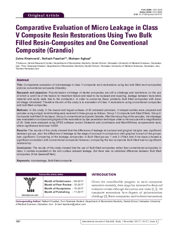 Pdf Comparative Evaluation Of Micro Leakage In Class V Composite Resin Restorations Using Two