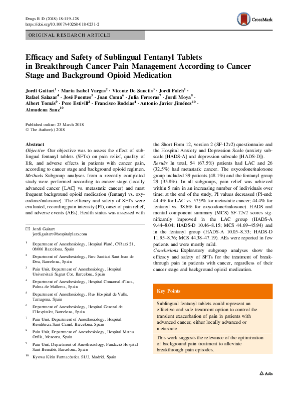 (PDF) Efficacy and Safety of Sublingual Fentanyl Tablets in ...