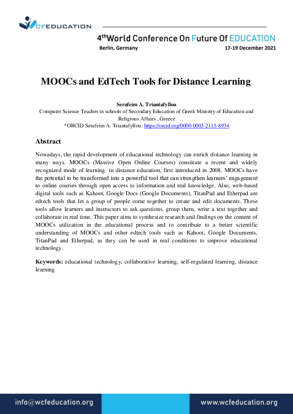(PDF) MOOCs and EdTech Tools for Distance Learning