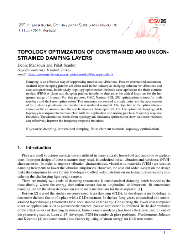 (PDF) Topology optimization of constrained and unconstrained damping layers