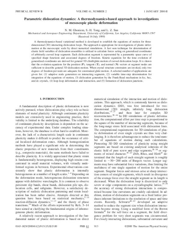 (PDF) Parametric Dislocation Dynamics: A Thermodynamics-Based Approach to Investigations of ...