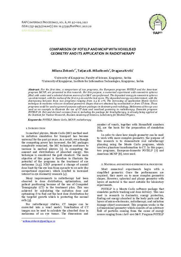 (PDF) Comparison of Fotelp and MCNP with Voxelised Geometry in Radiotherapy