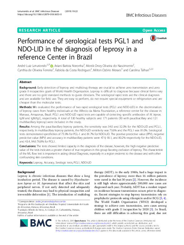 (PDF) Performance of serological tests PGL1 and NDO-LID in the ...