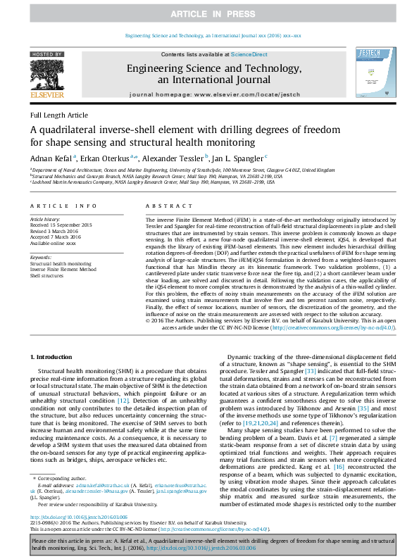 Pdf A Quadrilateral Inverse Shell Element With Drilling Degrees Of Freedom For Shape Sensing