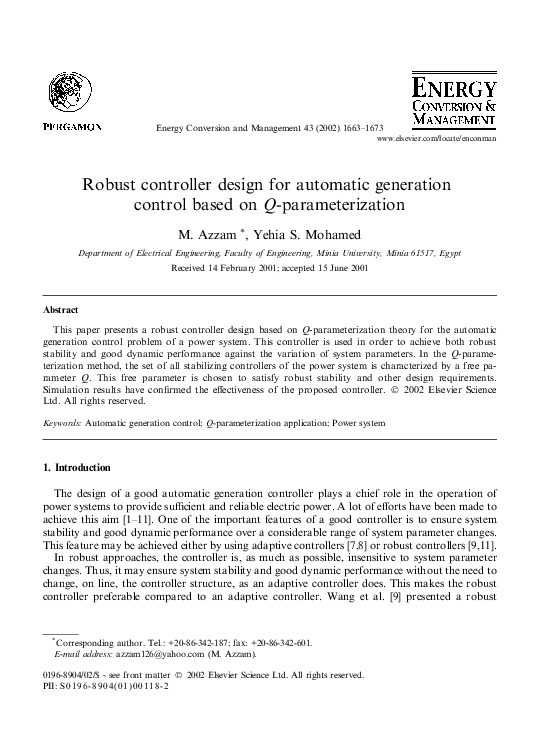 (PDF) Robust controller design for automatic generation control based ...