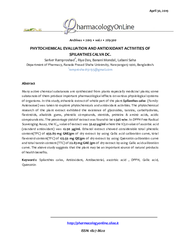 (PDF) Phytochemical Evaluation and Antioxidant Activities of Spilanthes ...
