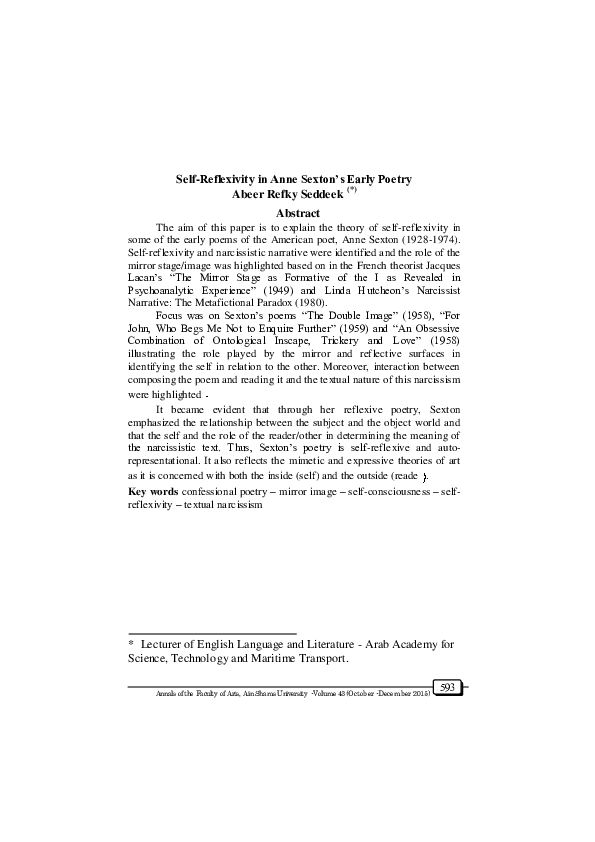 (PDF) Self-Reflexivity in Anne Sexton ’ s Early Poetry