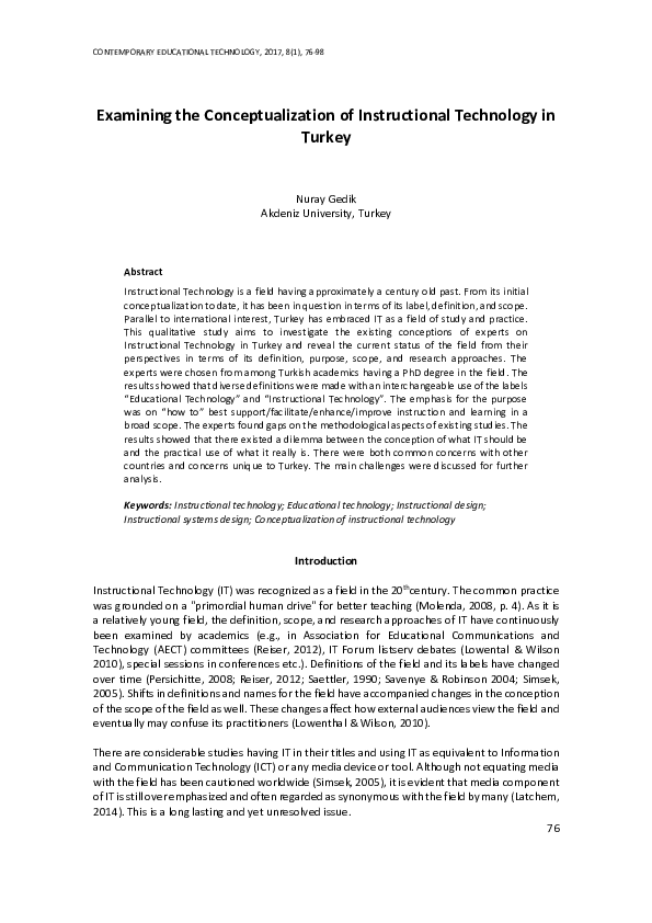 (PDF) Examining the Conceptualization of Instructional Technology in Turkey