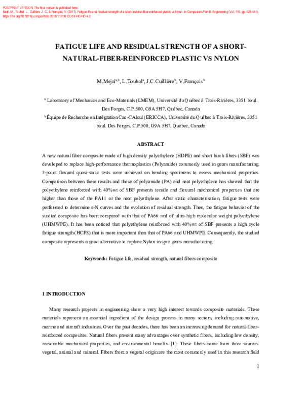 (PDF) Fatigue life and residual strength of a short- natural-fiber ...