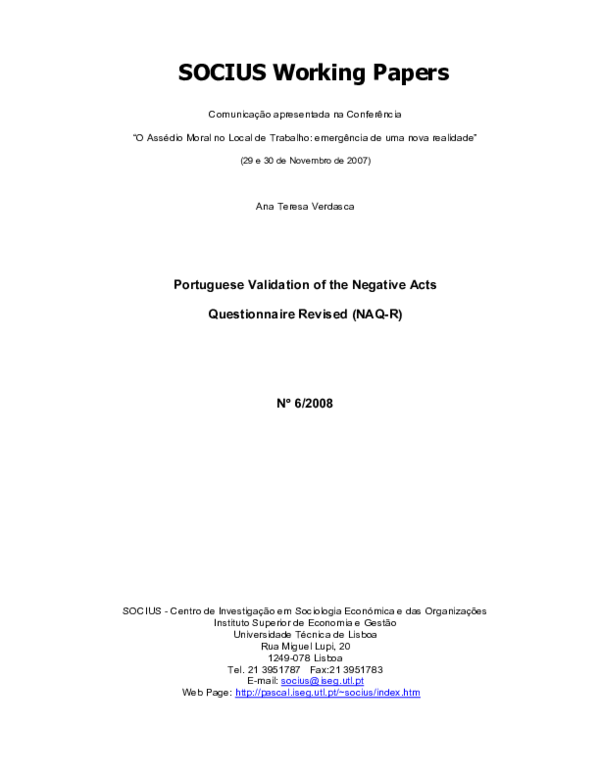 (PDF) Portuguese Validation of the Negative Acts Questionnaire Revised ...