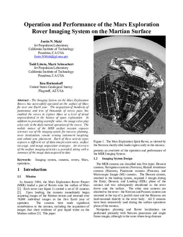 (PDF) Operation and Performance of the Mars Exploration Rover Imaging ...