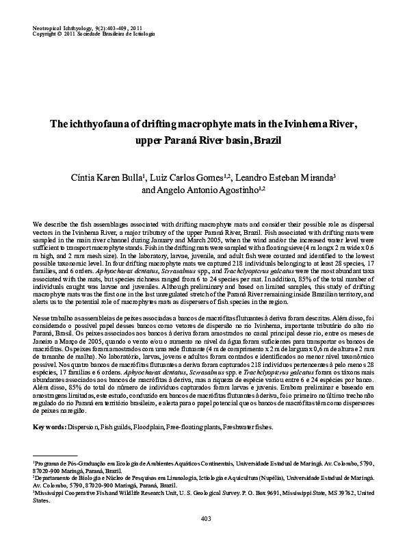 (PDF) The ichthyofauna of drifting macrophyte mats in the Ivinhema ...