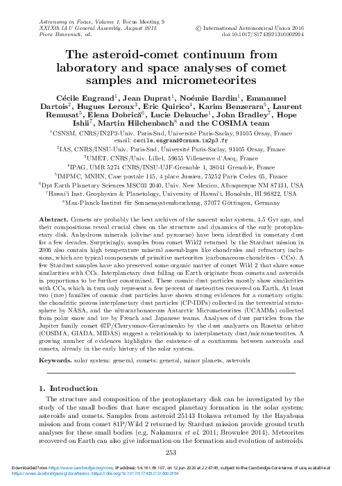 (PDF) The asteroid-comet continuum from laboratory and space analyses ...