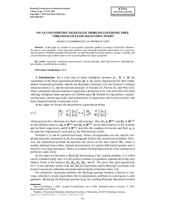 (PDF) Eigenvalue Solutions for Fluid-Solid Vibrations