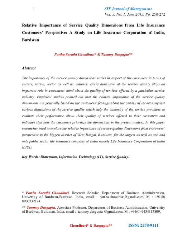 (PDF) Relative Importance of Service Quality Dimensions from Life ...