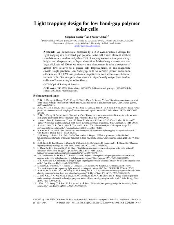 (PDF) Light trapping design for low band-gap polymer solar cells