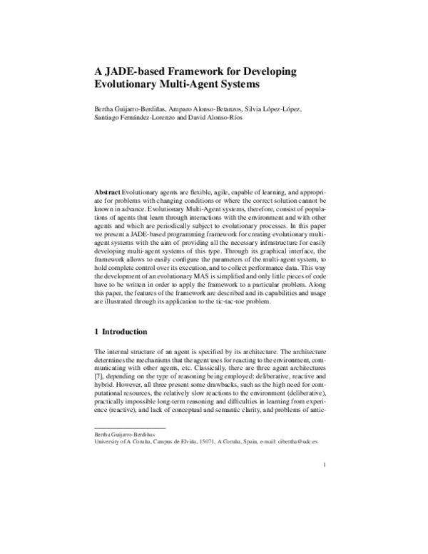 (PDF) A JADE-Based Framework for Developing Evolutionary Multi-Agent ...