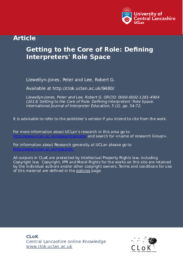 (PDF) Getting to the Core of Role: Defining Interpreters' Role Space